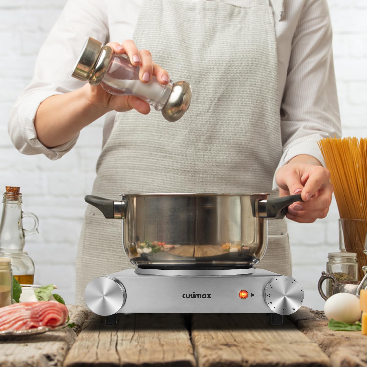 Cusimax Hot Plate Electric Burner Single Burner Cast Iron hot plates for cooking Portable Burner 1500W with Adjustable Temperature Control Stainless Steel Non-Slip Rubber Feet, Upgraded Version