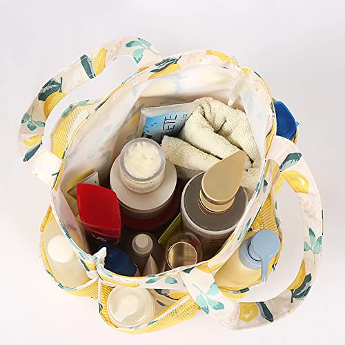 Mesh Shower Caddy Bag - Mesh Shower Basket for College Dorm Room Essentials, Portable and Light Quick Dry Bath Organizer for Beach Camp Gym (Yellow)