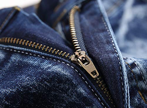 YTD Mens Distressed Ripped Biker Slim Jeans Stretched Moto Denim Pants 30 Blue 910