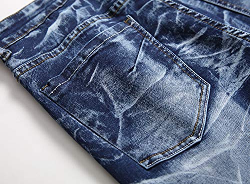 YTD Mens Distressed Ripped Biker Slim Jeans Stretched Moto Denim Pants 30 Blue 910