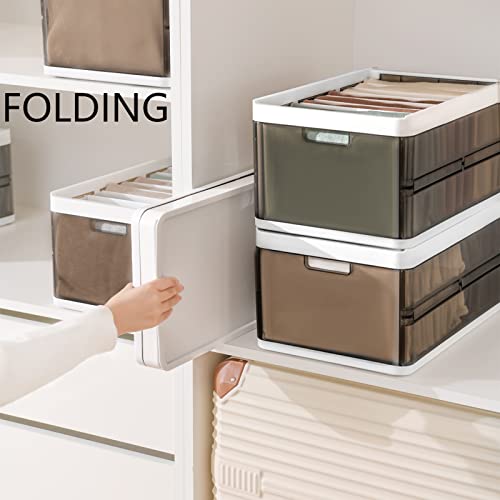 Gridspace Clothes Organizer for Pants, Folded Clothes Storage Organizer with Lid and 7 Grids,Wardrobe Clothes Foldeded Organizer Stackable Storage Bins for Clothes