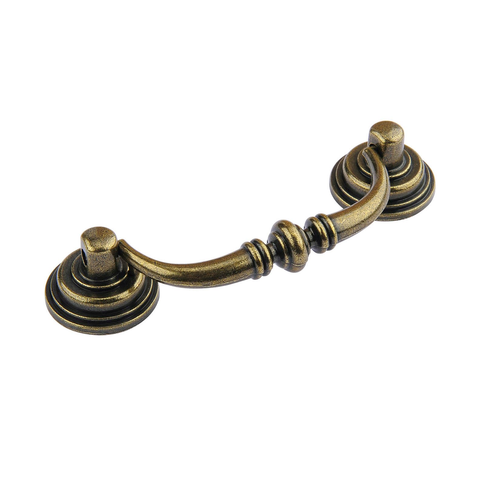 TIECA.HW 4Pcs Antique Brass Bail Drop Cabinet Pulls, 4-1/4" Hole Centers, Antique Bronze Distressed Dresser Drawer Handles Retro Brass Furniture Hardware for Kitchen Bathroom Office