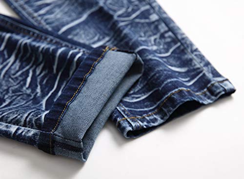 YTD Mens Distressed Ripped Biker Slim Jeans Stretched Moto Denim Pants 30 Blue 910