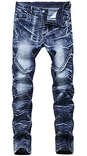 YTD Mens Distressed Ripped Biker Slim Jeans Stretched Moto Denim Pants 30 Blue 910