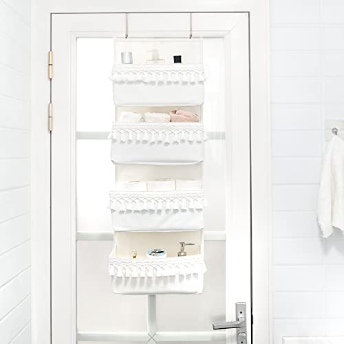Dahey Over The Door Organizer with 4 Pockets and Macrame Hanging Shelf for Nursery Bedroom Bathroom Living Room Dorm Room