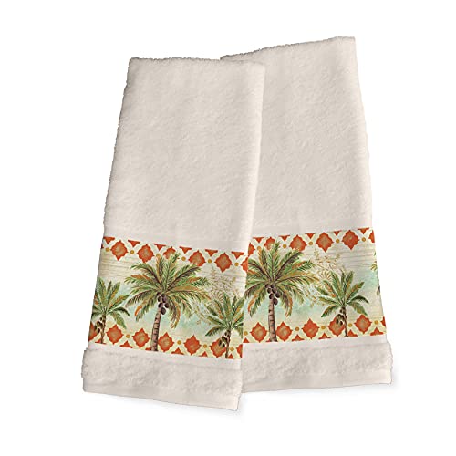 Laural Home Vintage Palm Green and Orange Cotton Hand Towels (Set of 2)