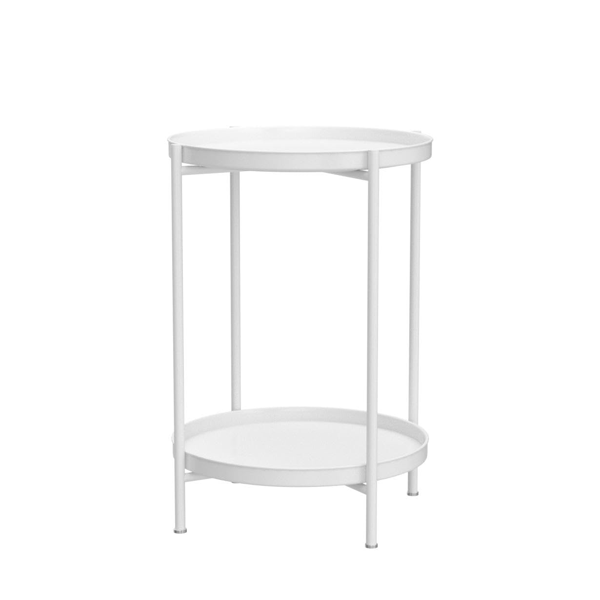 OVICAR Round Side Table - 2 Tiers End Table Metal Coffee Table Small Sofa Side Table Outdoor Indoor Accent Table Nightstand Waterproof Removable Tray Table for Living Room Bedroom Balcony White