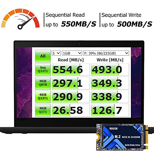 ROGOB 256GB M.2 SATA SSD 2242 NGFF B&M Key Internal Solid State Drive 6Gb/s for Desktop Laptop PC