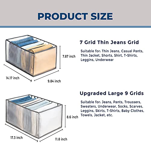 SYIKKI Clothes Organizer For Folded Clothes - Wardrobe Clothes Organizer For Jeans 7 Grids Organizer for Closet, Mesh Storage Compartment for Thin Jeans Pants T-Shirts Legging (1)