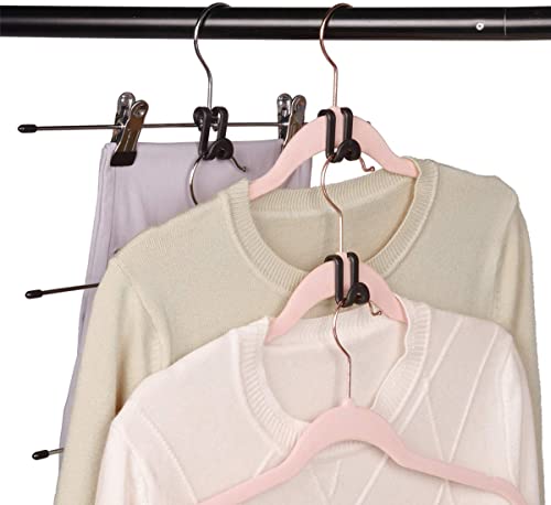 60 Pcs Clothes Hanger Connector Hooks,Heavy Duty Plastic Cascading Hanger Hooks Extender Clips,Wardrobe Clothing Hangers Connection Hooks for Organizer Closet Cabinet Space Savers Hangers, Black