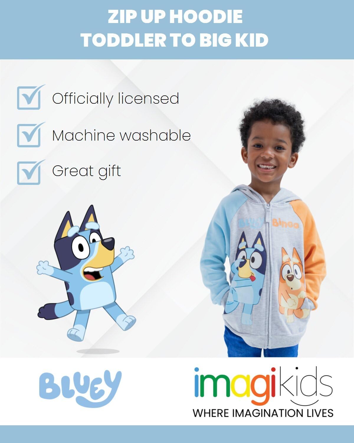 Bluey Bingo Big Boys Fleece Zip Up Hoodie Grey 10-12