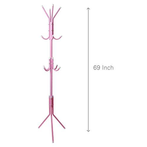 uxcell Metal Coat Rack,Standing Coat Tree 12 Hooks Hanger for Handbags Hat Umbrella Clothes Home Decorate Fuchsia