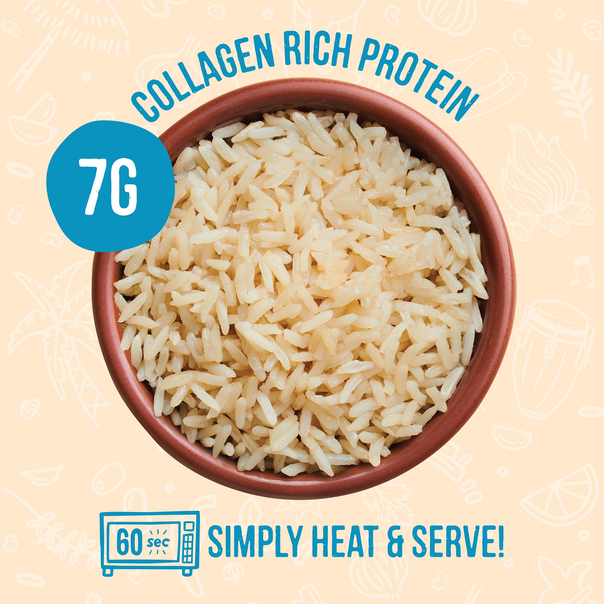 A Dozen Cousins Rice Cooked in Bone Broth Microwaveable Rice Packets | 7g Protein | Contains Collagen (Sea Salt, 8 Pack)