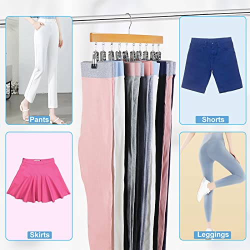 Resovo Upgrade Legging Organizer, 2 Pack Wooden Legging Storage Organizer Space Saving 20 Metal Hooks Closet Organizer and Storage for Leggings, Pants, Skirts etc.