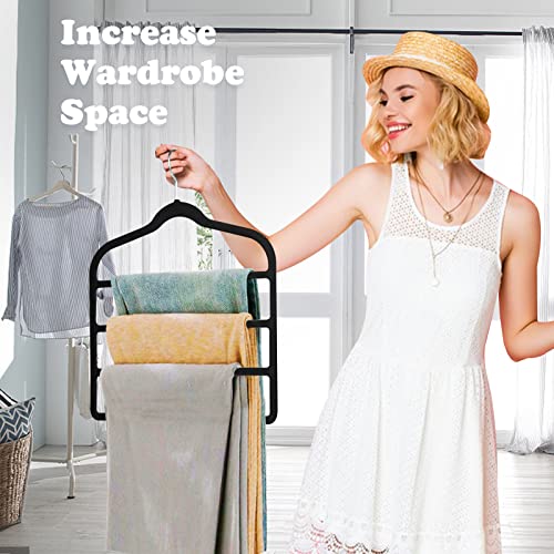 Tinfol Velvet Pants Hanger Space Saving, 4pc Black Non-Silp Velvet Hangers with Hook, Multi Tier Ultra Thin Trousers Hangers, Closet Clothes Hangers Organizer Storage for Trousers, Scarves, Jeans