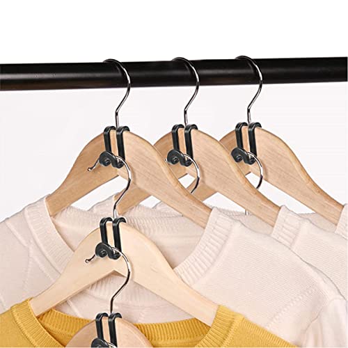 60 Pcs Clothes Hanger Connector Hooks,Heavy Duty Plastic Cascading Hanger Hooks Extender Clips,Wardrobe Clothing Hangers Connection Hooks for Organizer Closet Cabinet Space Savers Hangers, Black