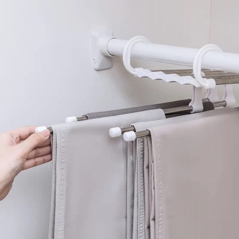 5 in 1 Stainless Steel Pants Hanger, Folding Storage Rack Trousers Hanger (White)
