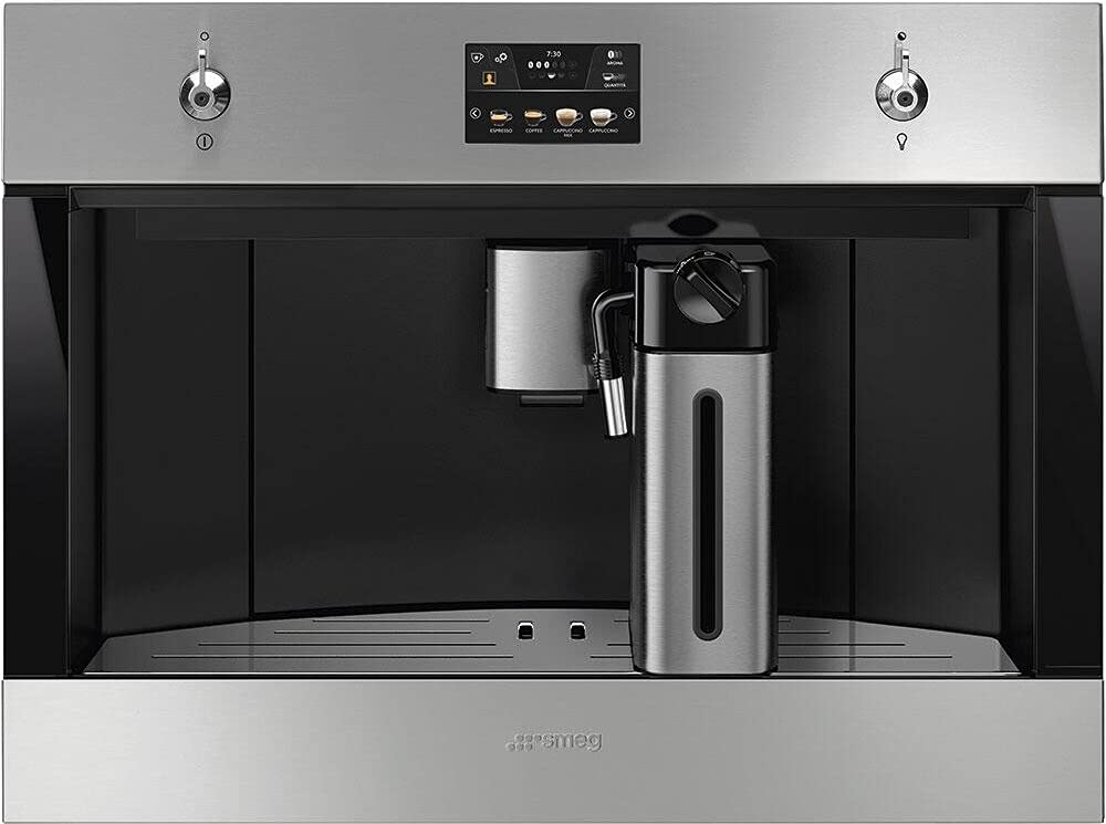 Smeg CMSU4303X Classic Design Aesthetic Built-In Fully Automatic Coffee System with Milk Frother Stainless Steel, 24-Inches