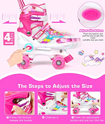 Roller Skates for Girls and Boys,4 Size Adjustable Kids Toddler Roller Skates with Light up Wheels for Toddlers Children Outdoor Indoor Medium(13C-3Y)