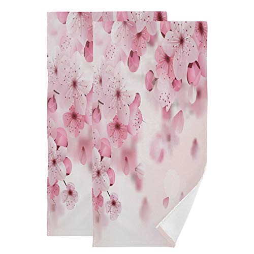 Cherry Blossoms Printed Hand Towel for Bathroom Set of 2 Absorbent Cotton Face Towel Multipurpose for Hotel Gym Guest Spa Yoga Home Decorative,28x14in
