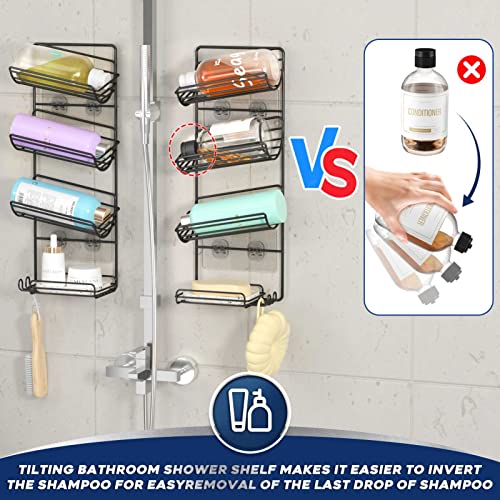HULISEN Shower Shampoo Bottle Holder, Shower Caddy Organizer for Shower Wall, Shower Shelves for Inside Shower with Adhesive, No Drilling, Rustproof, 2-Rack Bathroom Accessories Storage Baskets, Black