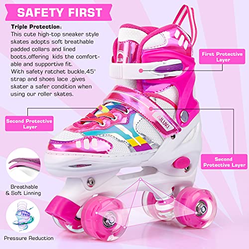 Roller Skates for Girls and Boys,4 Size Adjustable Kids Toddler Roller Skates with Light up Wheels for Toddlers Children Outdoor Indoor Medium(13C-3Y)