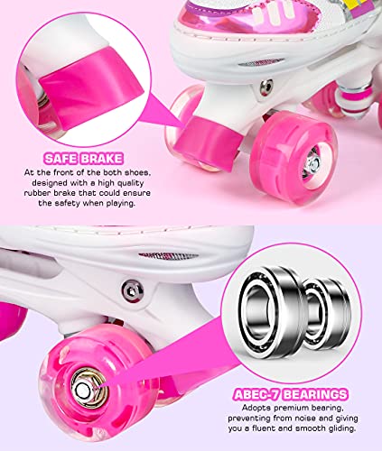 Roller Skates for Girls and Boys,4 Size Adjustable Kids Toddler Roller Skates with Light up Wheels for Toddlers Children Outdoor Indoor Medium(13C-3Y)