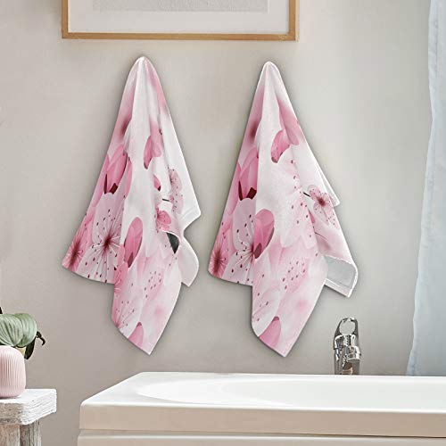 Cherry Blossoms Printed Hand Towel for Bathroom Set of 2 Absorbent Cotton Face Towel Multipurpose for Hotel Gym Guest Spa Yoga Home Decorative,28x14in