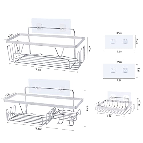 Meikeyi bathroom organizer shower caddy Shelf (2Pack) with1 Soap Dishes, No Drilling adhesive Stainless Steel bathroom Wall Mount shampoo holder storage