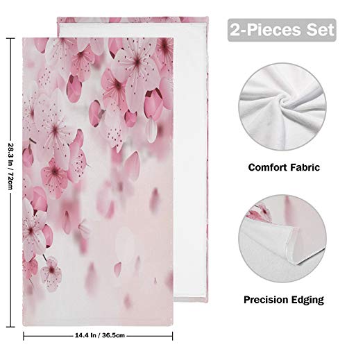 Cherry Blossoms Printed Hand Towel for Bathroom Set of 2 Absorbent Cotton Face Towel Multipurpose for Hotel Gym Guest Spa Yoga Home Decorative,28x14in