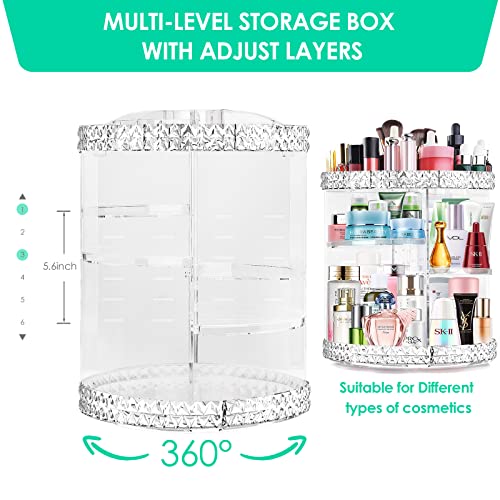360 Rotating Makeup Organizer, Vanity Adjustable Cosmetic Storage Organizers Large Capacity Makeup Display Case for Bedroom Bathroom Clear Acrylic Organizer Container for Cosmetic Brushes Lipsticks