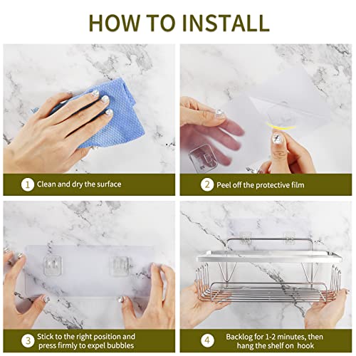 Meikeyi bathroom organizer shower caddy Shelf (2Pack) with1 Soap Dishes, No Drilling adhesive Stainless Steel bathroom Wall Mount shampoo holder storage