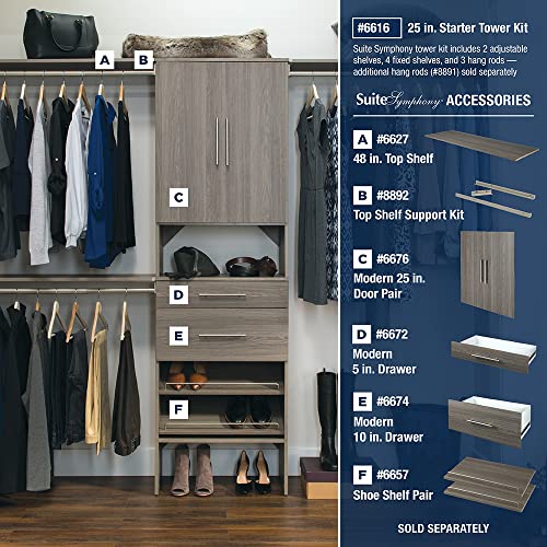 ClosetMaid SuiteSymphony Wood Closet Door Set Pair, Add On Accessory, Modern Style, for Storage Clothes, for 25 in. Units, Graphite Grey/Satin Nickel