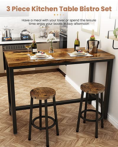 Recaceik 3 Piece Pub Dining Set, Modern bar Table and Stools for 2 Kitchen Counter Height Wood Top Bistro Easy Assemble for Breakfast Nook Living Room Small Space Restaurant, Rustic Brown 47"