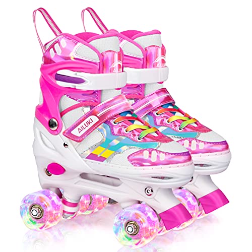 Roller Skates for Girls and Boys,4 Size Adjustable Kids Toddler Roller Skates with Light up Wheels for Toddlers Children Outdoor Indoor Medium(13C-3Y)