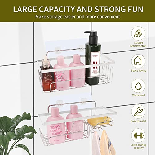 Meikeyi bathroom organizer shower caddy Shelf (2Pack) with1 Soap Dishes, No Drilling adhesive Stainless Steel bathroom Wall Mount shampoo holder storage