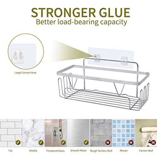 Meikeyi bathroom organizer shower caddy Shelf (2Pack) with1 Soap Dishes, No Drilling adhesive Stainless Steel bathroom Wall Mount shampoo holder storage