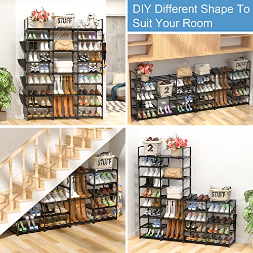 Huolewa 2 Pack Shoe Rack Storage Organizer, 9 Tier Large Shoes Rack for Entryway Closet, Free Standing Shoes Shelf Stand, Sturdy Big Black Metal Space Saving Shoe