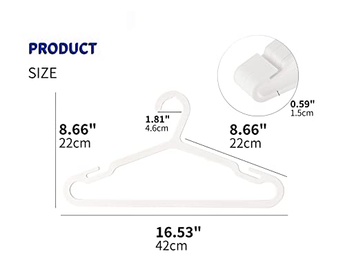 Yishyfier Plastic Clothes Hangers 16.5 Inches,Durable & Space Saving Coat Hanger Laundry/Daily Use,4mm Heavy Duty White Hangers for Coats,Jackets,T-Shirt,Pants & Dress(40Pack