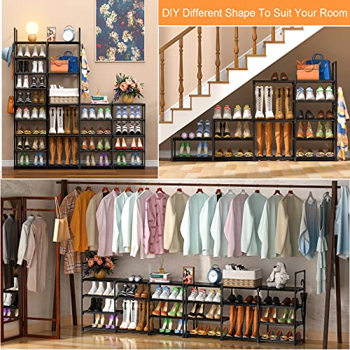 Huolewa 2 Pack Shoe Rack Storage Organizer, 9 Tier Large Shoes Rack for Entryway Closet, Free Standing Shoes Shelf Stand, Sturdy Big Black Metal Space Saving Shoe