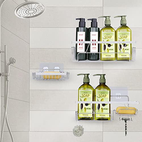 Meikeyi bathroom organizer shower caddy Shelf (2Pack) with1 Soap Dishes, No Drilling adhesive Stainless Steel bathroom Wall Mount shampoo holder storage