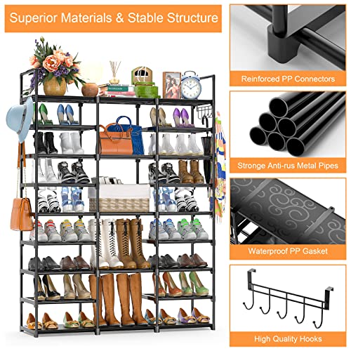 Huolewa 2 Pack Shoe Rack Storage Organizer, 9 Tier Large Shoes Rack for Entryway Closet, Free Standing Shoes Shelf Stand, Sturdy Big Black Metal Space Saving Shoe