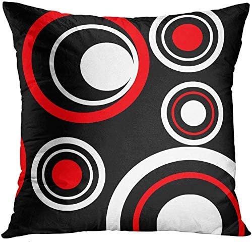 Emvency Set of 4 Throw Pillow Covers 16x16 Inches Decorative Cushion Modern Abstract Red Black White and Grey Wavy Vertical Stripes Dot Polyester Pillow Cases Square Pillocases for Bed Sofa