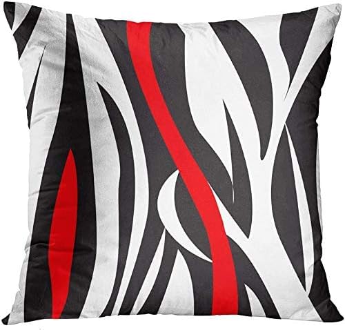 Emvency Set of 4 Throw Pillow Covers 16x16 Inches Decorative Cushion Modern Abstract Red Black White and Grey Wavy Vertical Stripes Dot Polyester Pillow Cases Square Pillocases for Bed Sofa
