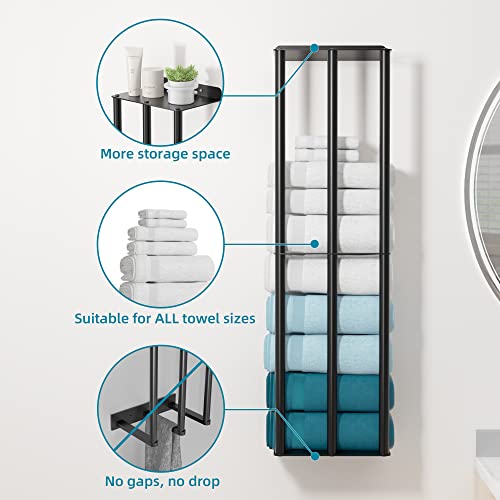 Susswiff Towel Racks for Bathroom, Towel Storage Wall Mounted, Rolled or Folded Towel Holder with 3 Bars, Sturdy and Large Capacity, Matte Black, Suitable for Bathe Towels and Hand Towels