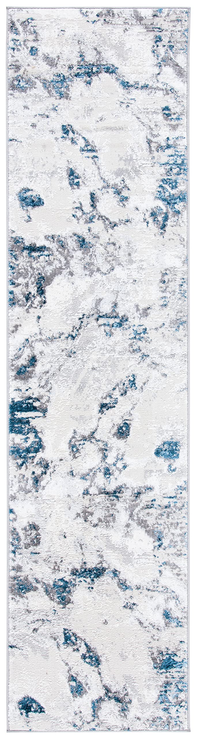 SAFAVIEH Amelia Collection Runner Rug - 2' x 12', Grey & Blue, Modern Abstract Design, Non-Shedding & Easy Care, Ideal for High Traffic Areas in Living Room, Bedroom (ALA232G)