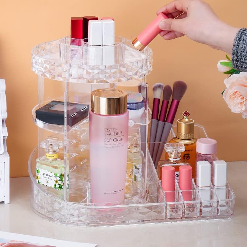 CONHENCI Large Capacity Rotating Acrylic 360 Degree Makeup Organizer 5 Layers Adjustable Cosmetic Storage Standr Best for Perfume Skincare Jewelry Display Dresser