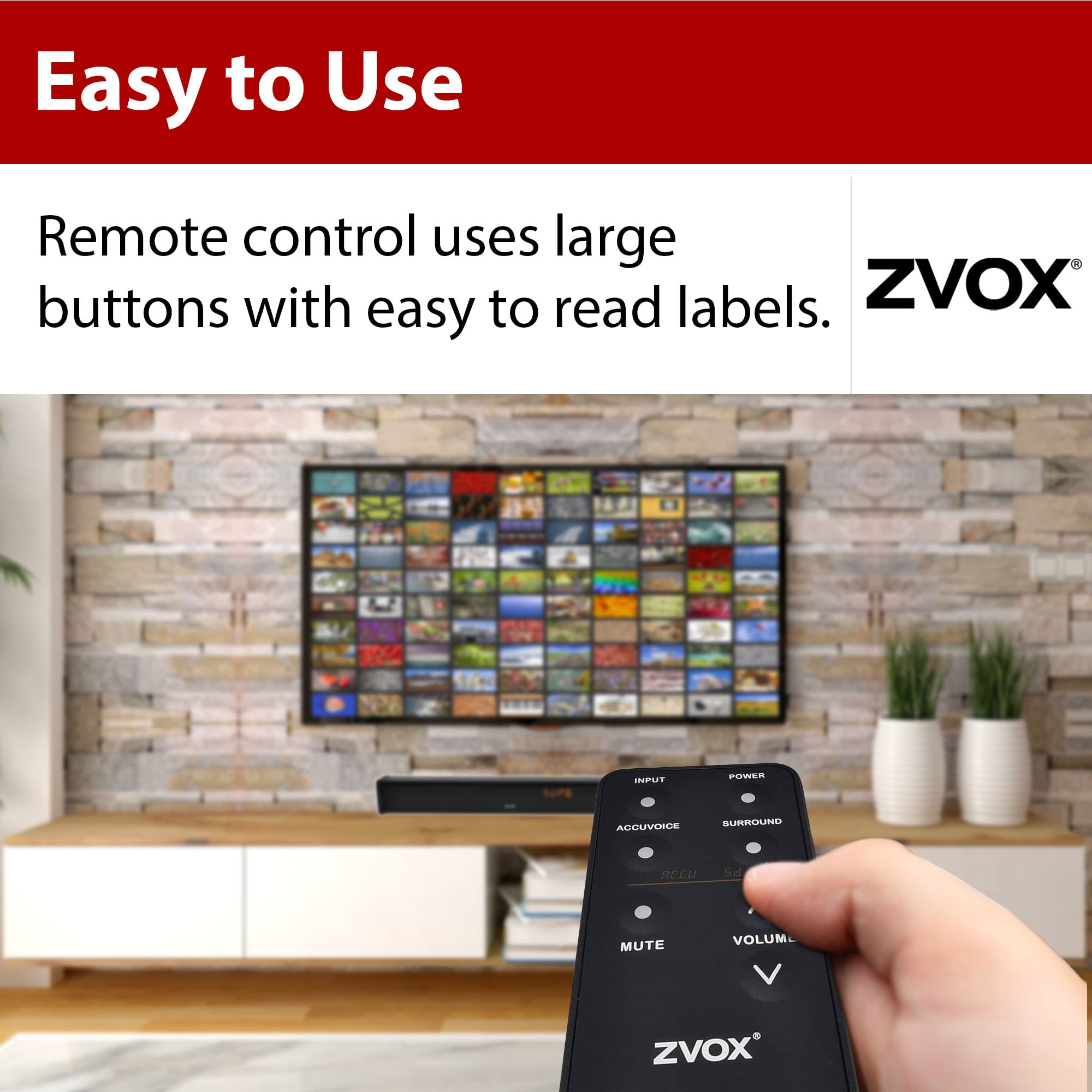 ZVOX AV257 TV Soundbar with AccuVoice 12 Levels of Sound Boost, Dialogue Clarifying Sound Bar with Patented Hearing Technology, Alphanumeric Display, TV Speaker