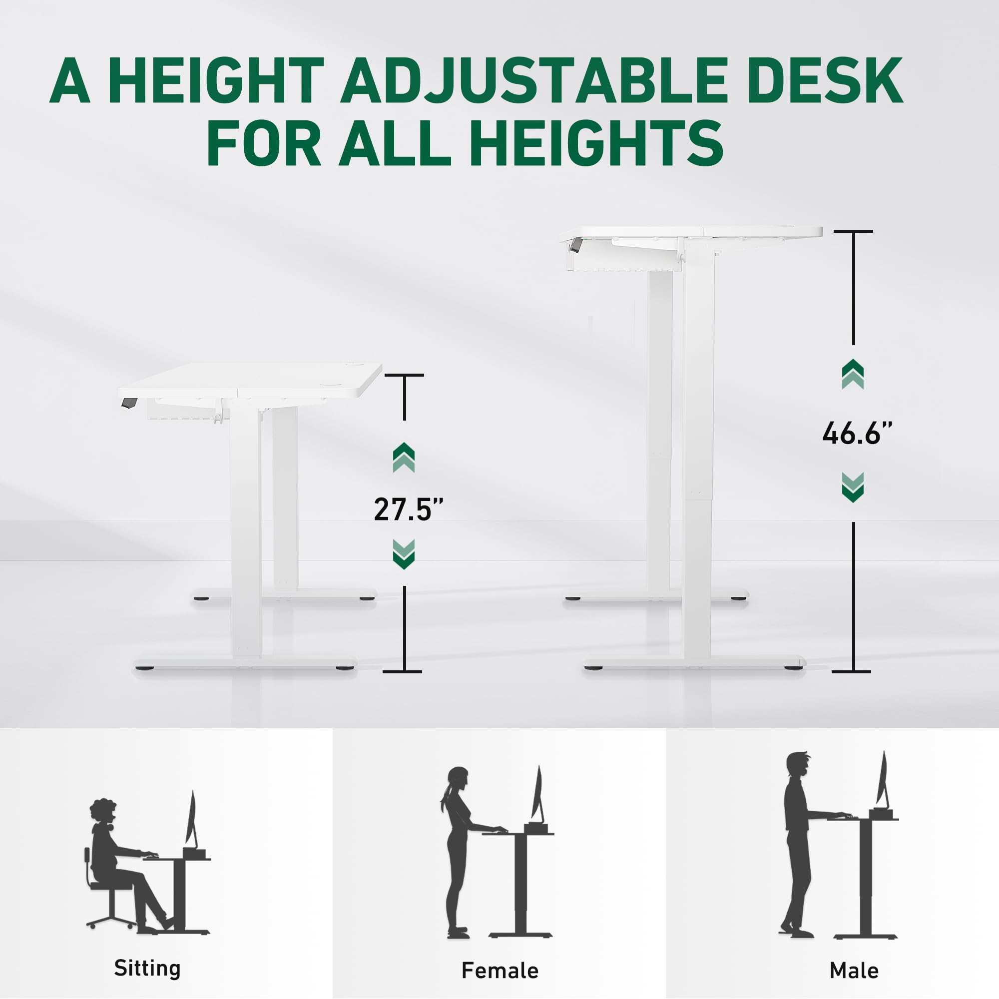 FEZIBO 55 x 24 Inches Standing Desk with Drawer, Adjustable Height Electric Stand up Desk with Storage, Sit Stand Home Office Desk, Ergonomic Computer Desk, White