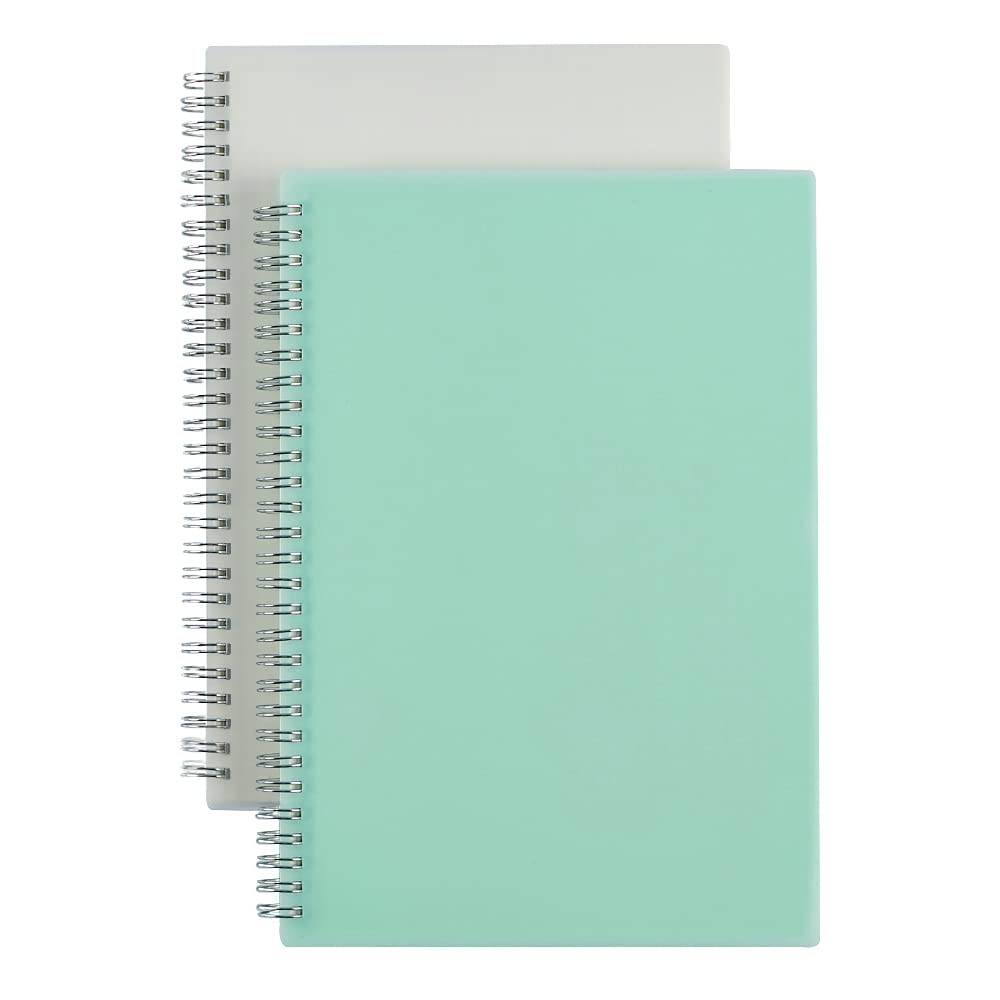 2 Pack B5 Spiral Bullet Dotted Journal with 120gsm Thick Paper, Dot Grid Spiral Notebook with Plastic Hardcover and Elastic Band Closure, 80 Sheets Per Pack 7.3X 10 inches